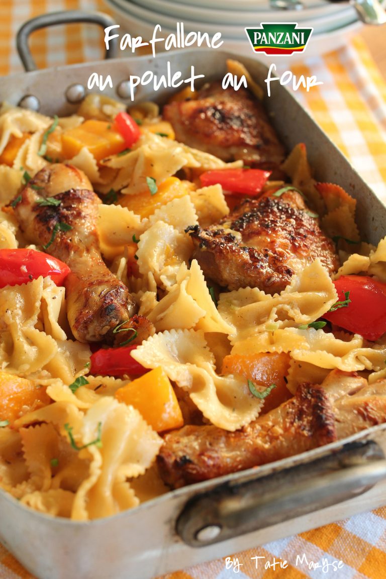POULET aux farfallone cuites au four dans le jus de cuisson